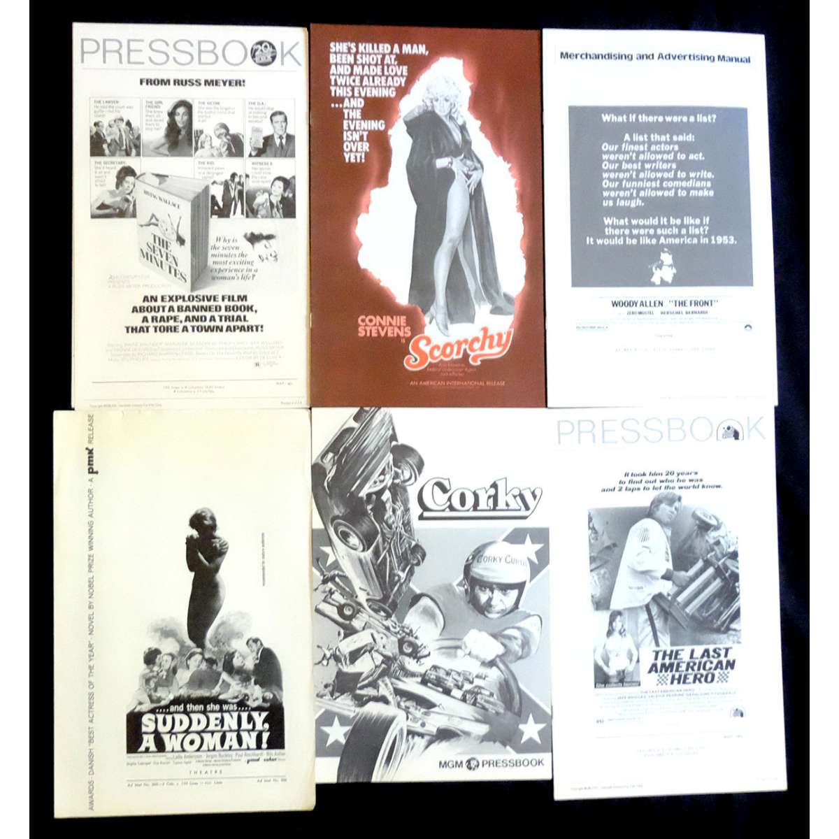 6 US Pressbooks 11x15 - 1970's - Woody Allen, Russ Meyer, Jeff Bridges ...