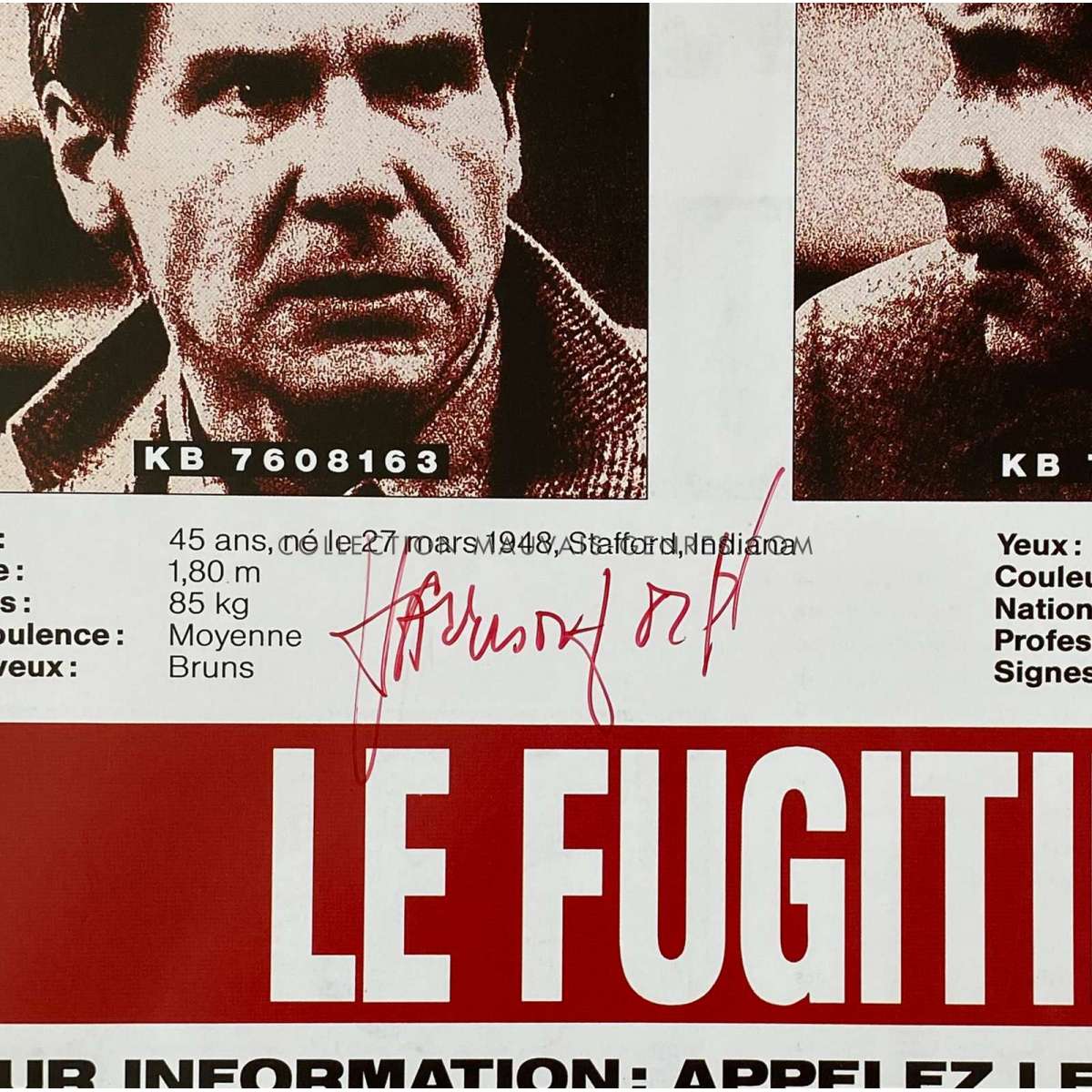 THE FUGITIVE French Herald/Trade Ad - 9x12 in. - 1993 2p. SIGNED.